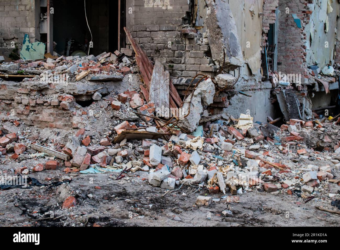 Rubble of building located at the city of Kostiantynivka, Russian army ...