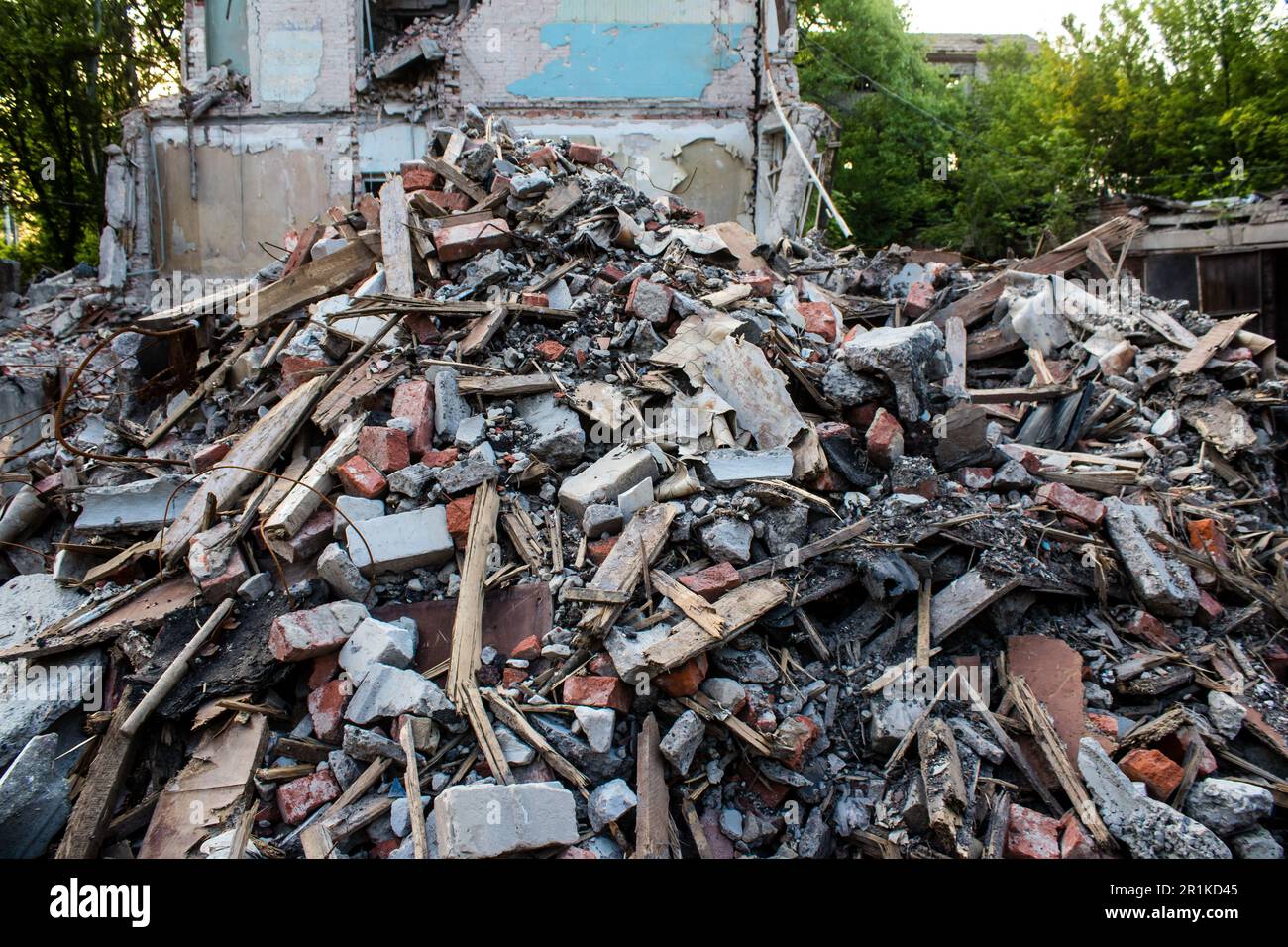 Rubble of building located at the city of Kostiantynivka, Russian army ...