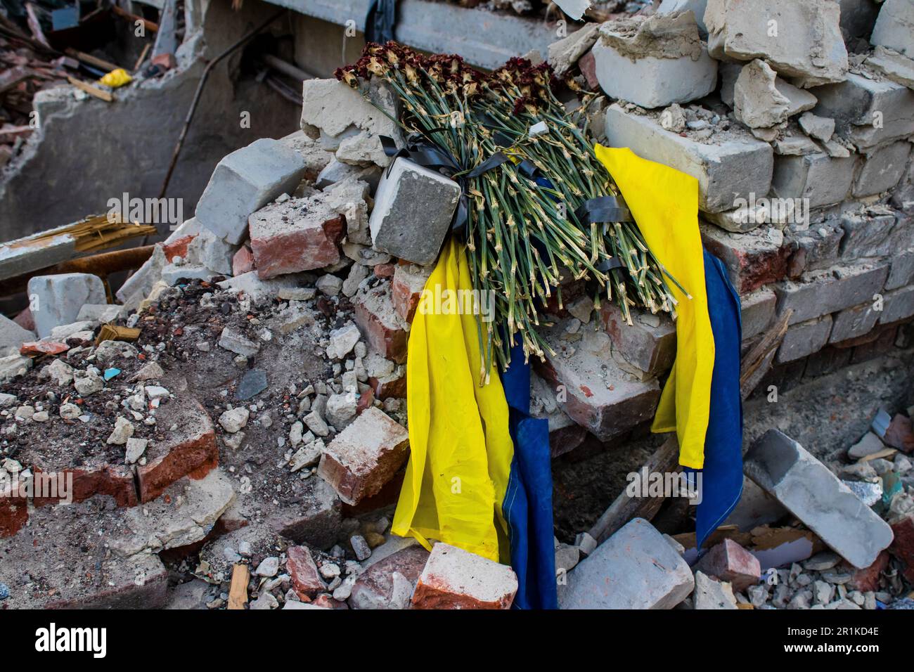 Rubble of building located at the city of Kostiantynivka, Russian army ...
