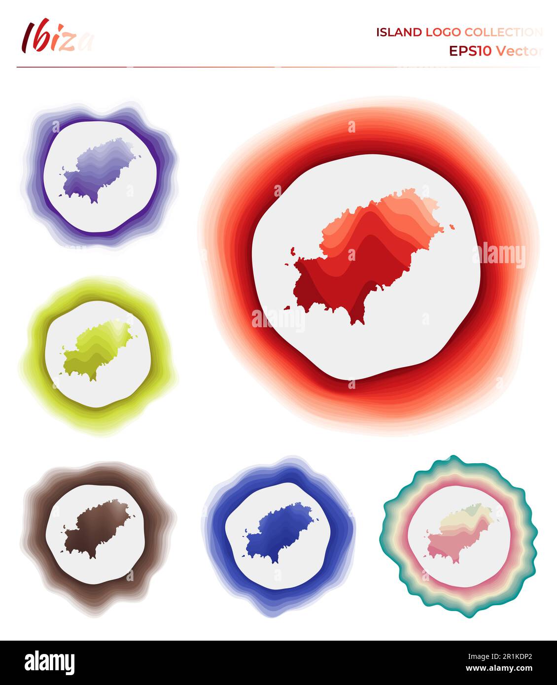 Ibiza logo collection. Colorful badge of the island. Layers around ...