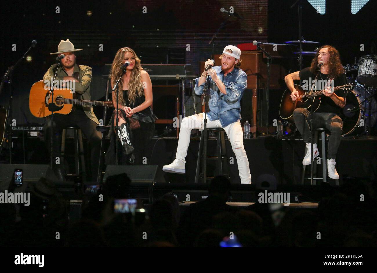 Carly Pearce, center left, and Bailey Zimmerman, center right, perform ...