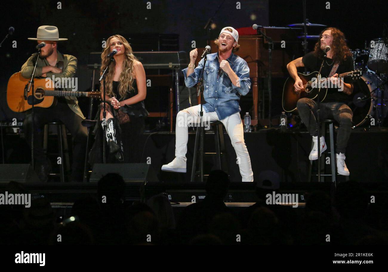 Carly Pearce, center left, and Bailey Zimmerman, center right, perform ...