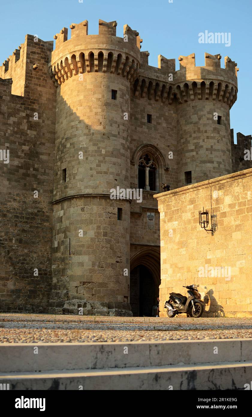Entrance semicircular towers of the Palace of the Grand Masters of the ...