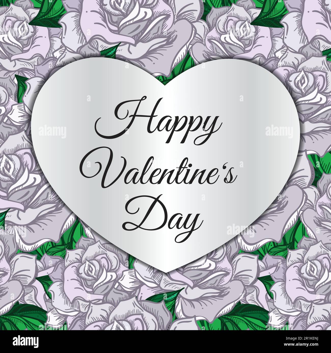 Happy Valentine's Day greeting card template. Black calligraphy. Silver ...