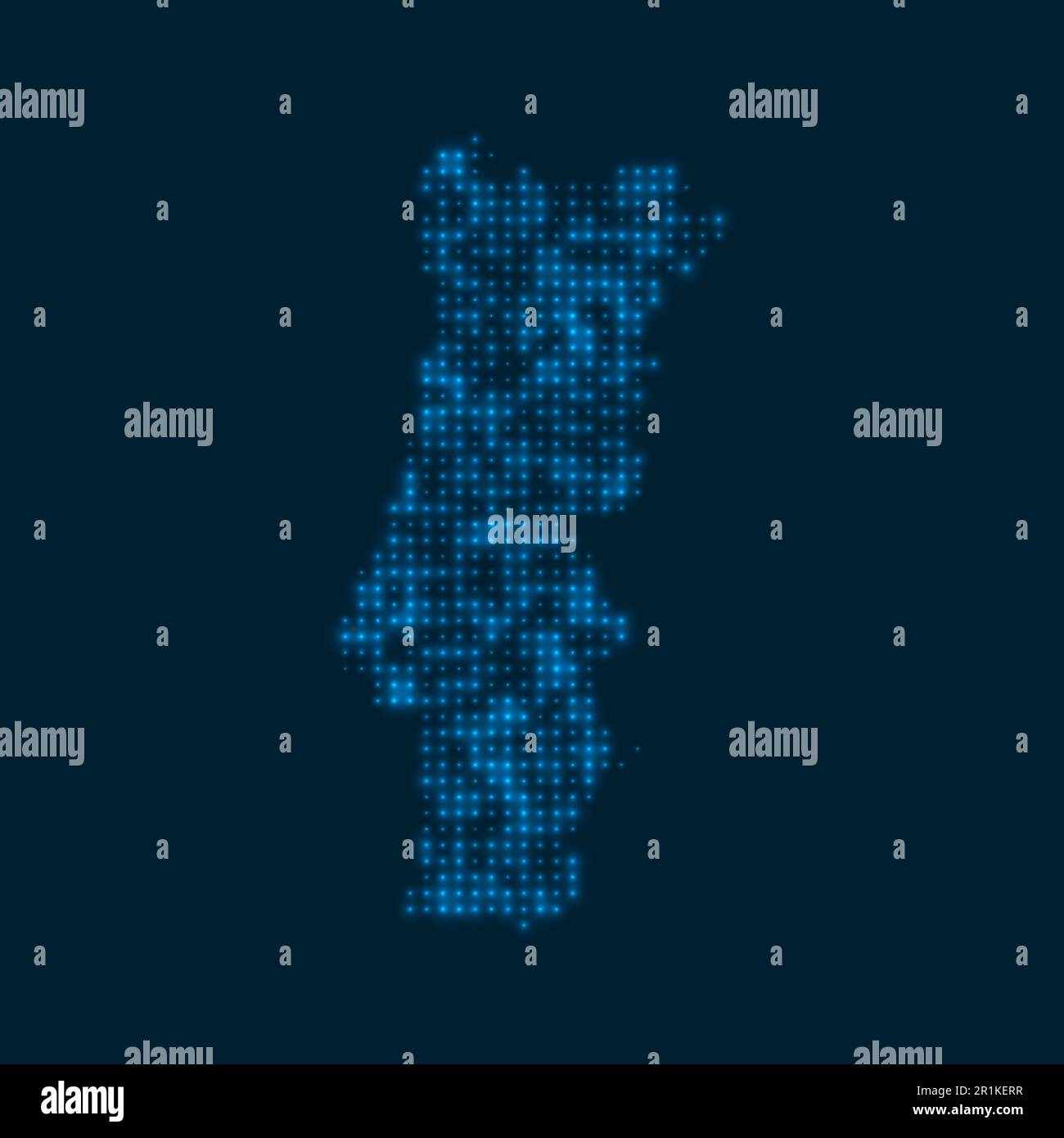 Portugal dotted glowing map. Shape of the country with blue bright ...