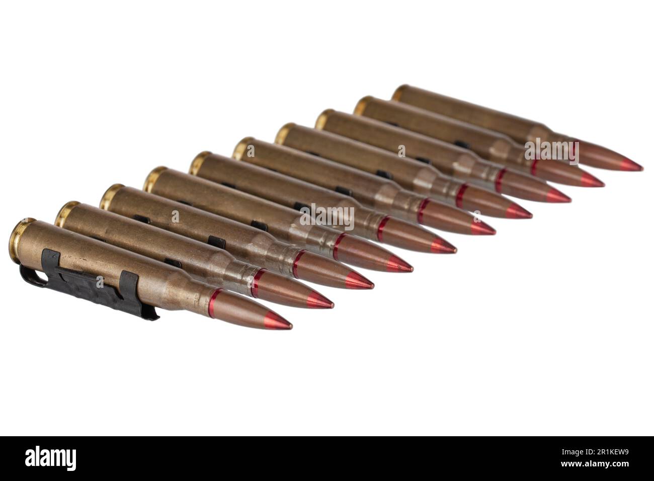 Ammunition belt with 12.7mm cartridges for heavy machine gun isolated ...