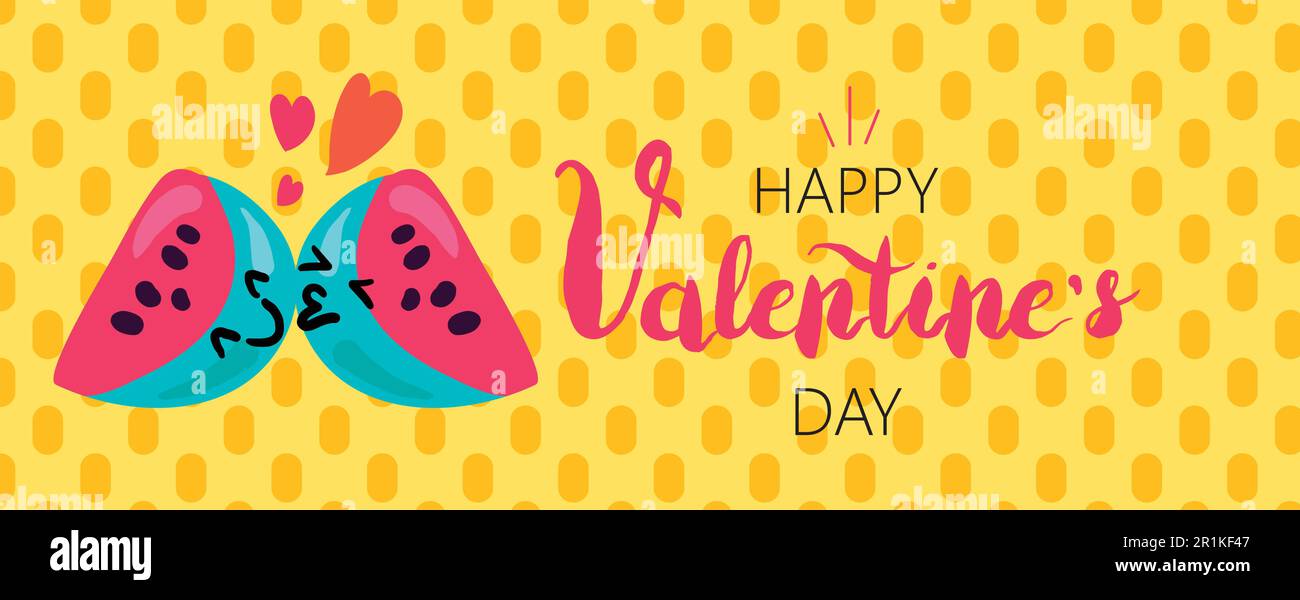 Happy Valentine's Day banner template. Hand drawn lettering. Watermelon ...