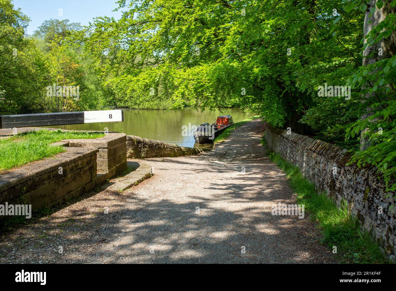 British waterway maintenance canal narrowboat moored on the Peak Forest ...