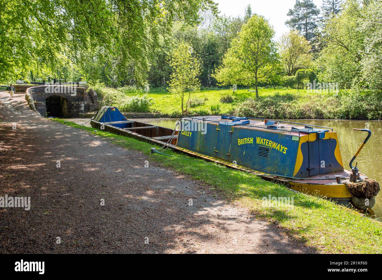 British waterway maintenance canal narrowboat moored on the Peak Forest ...