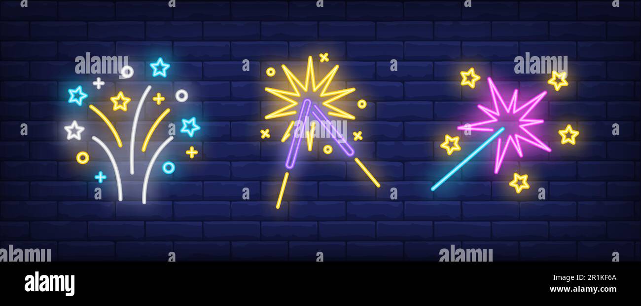 Firework and sparklers neon signs set Stock Vector Image & Art - Alamy