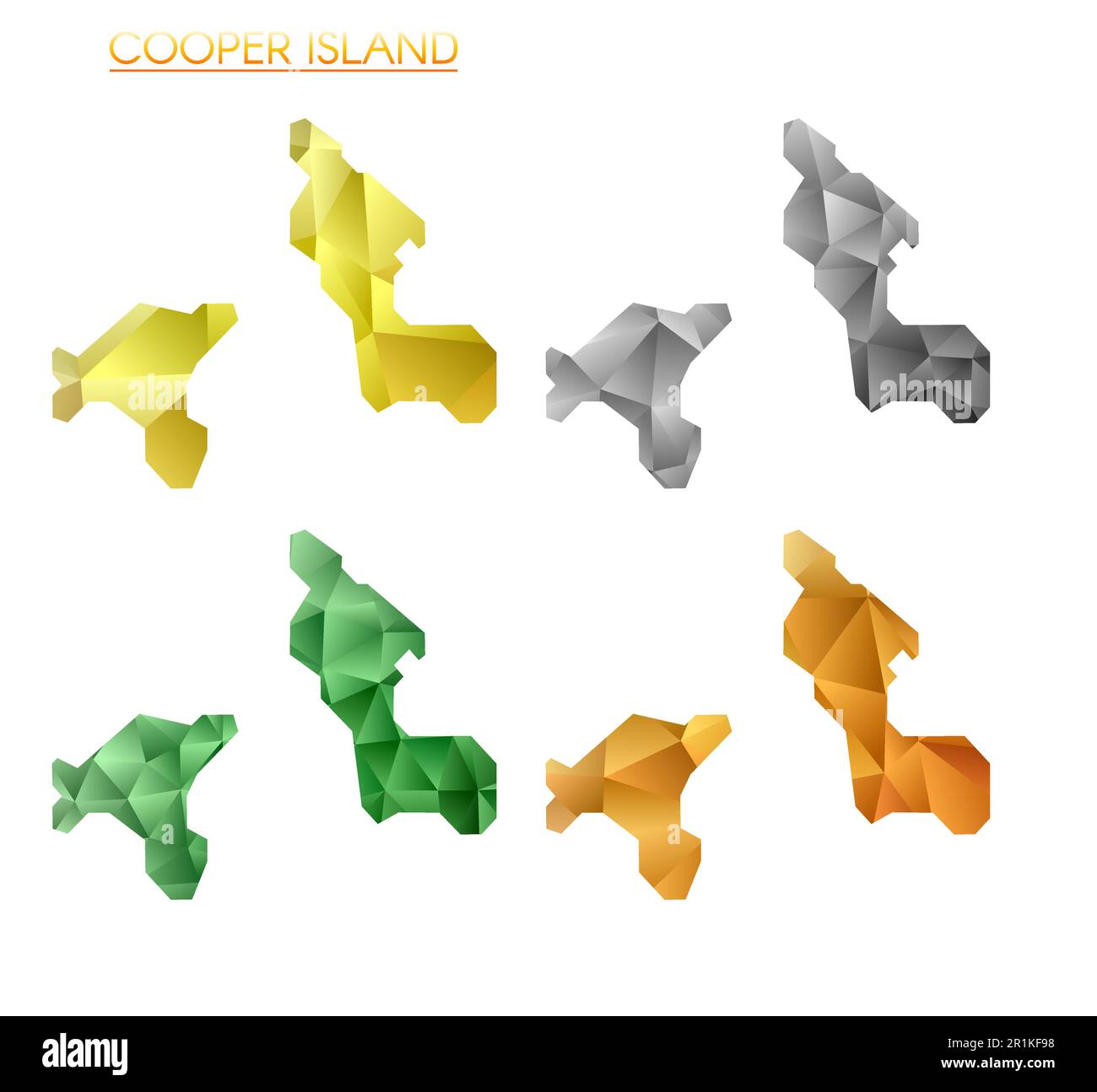 Set of vector polygonal maps of Cooper Island. Bright gradient border ...