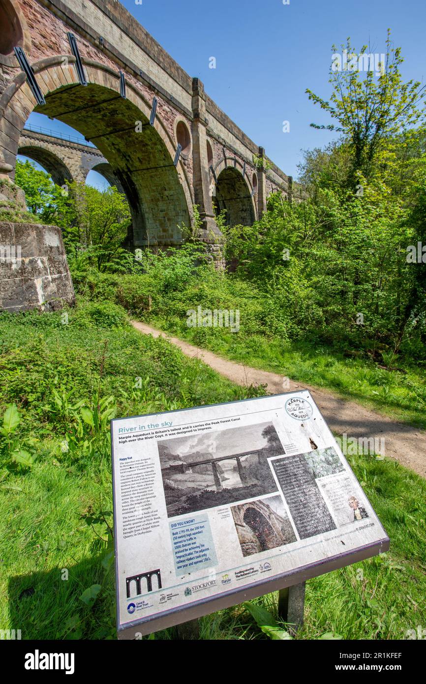 The Marple canal Aqueduct and railway viaduct over the river Goyt in ...