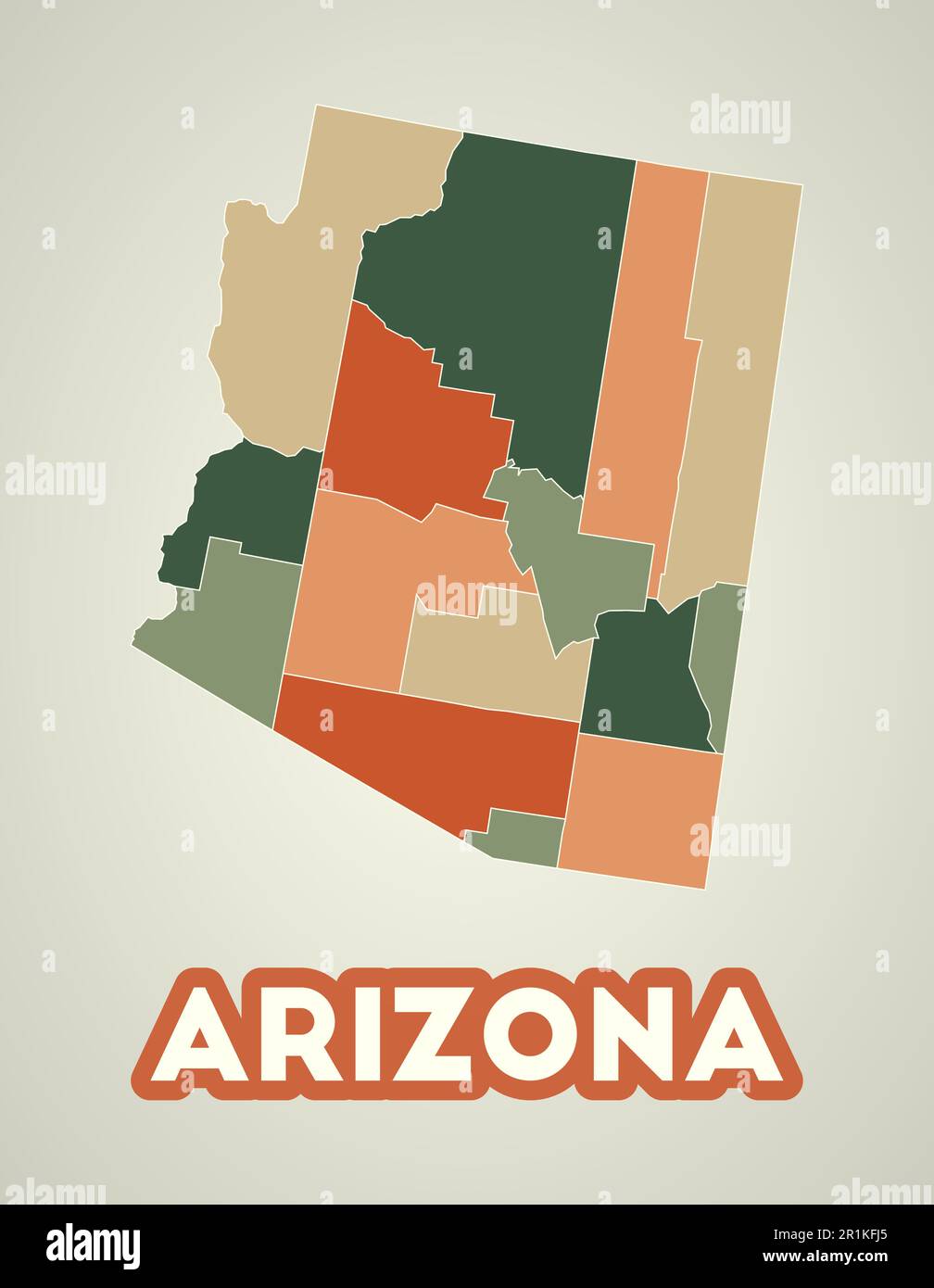 Arizona poster in retro style. Map of the US state with regions in ...