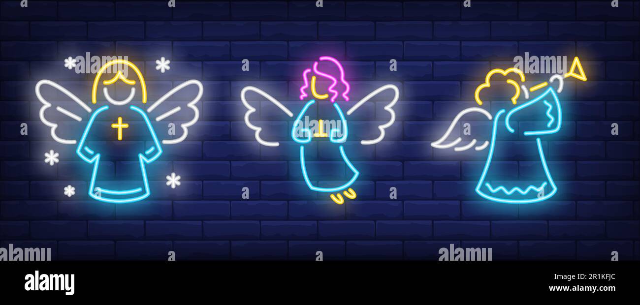 Female angel neon sign set Stock Vector Image & Art - Alamy