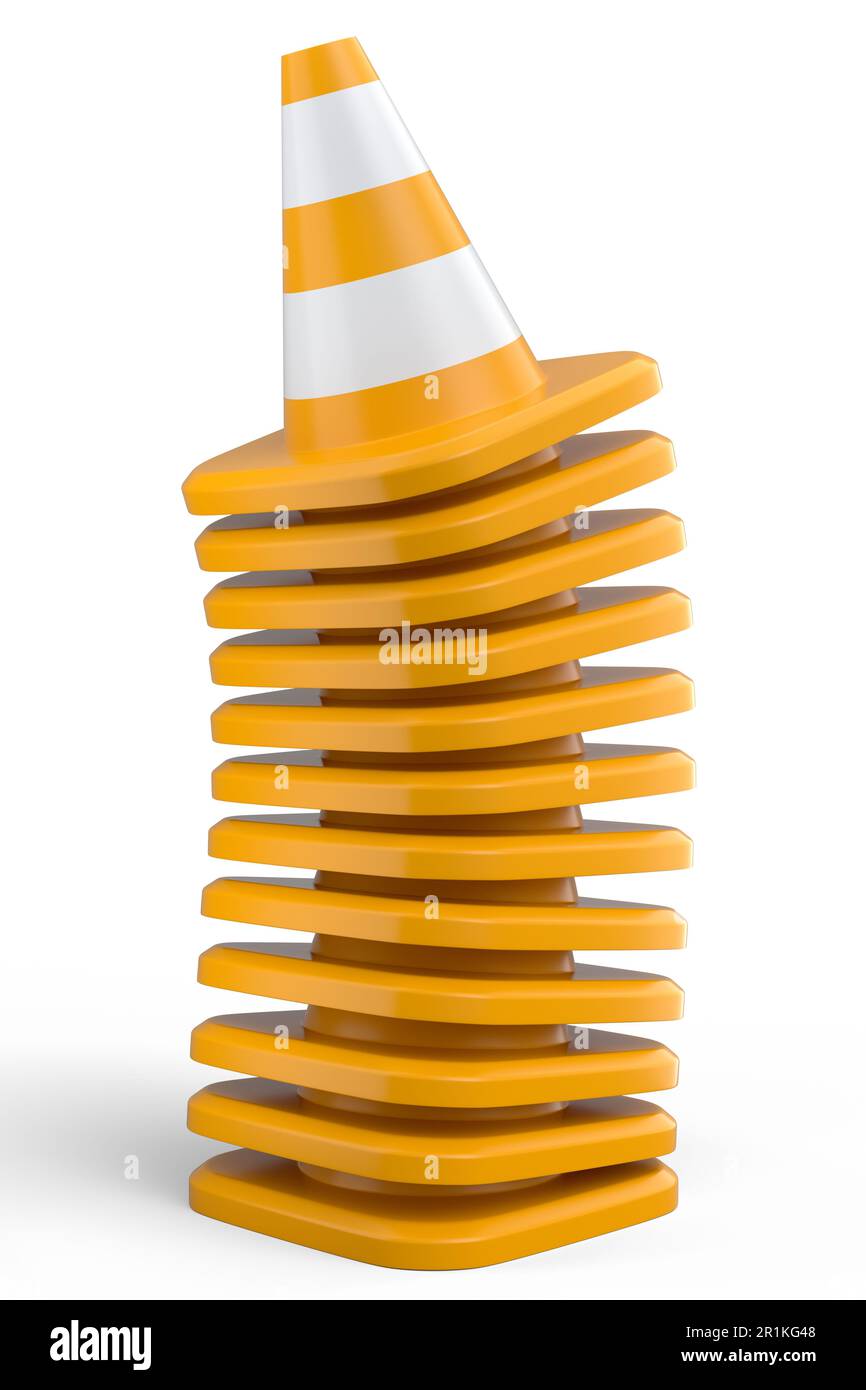 Set of traffic cones for under construction road work on white ...