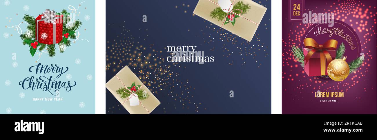 Christmas festive banner set with gifts and letters Stock Vector Image ...