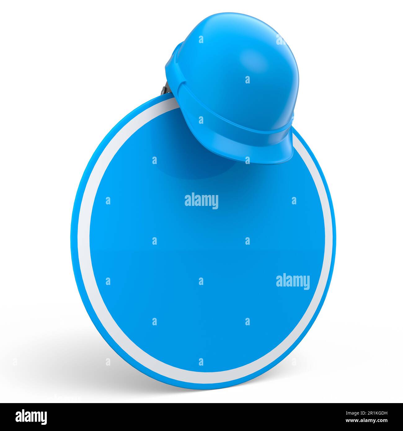 Safety helmet or hard hat on road traffic sign isolated on white ...