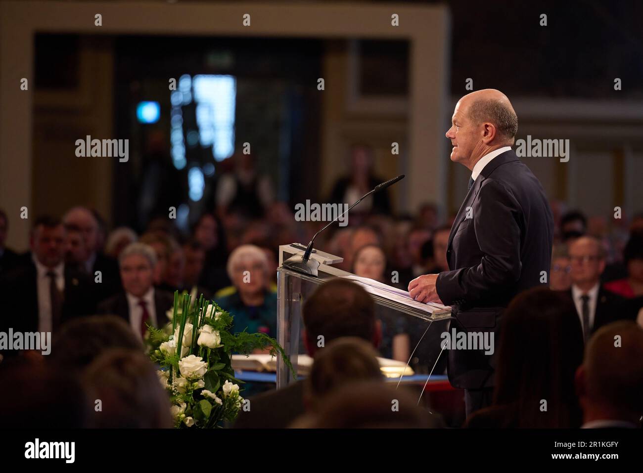 Aachen, Germany. 14th May, 2023. German Chancellor Olaf Scholz delivers ...