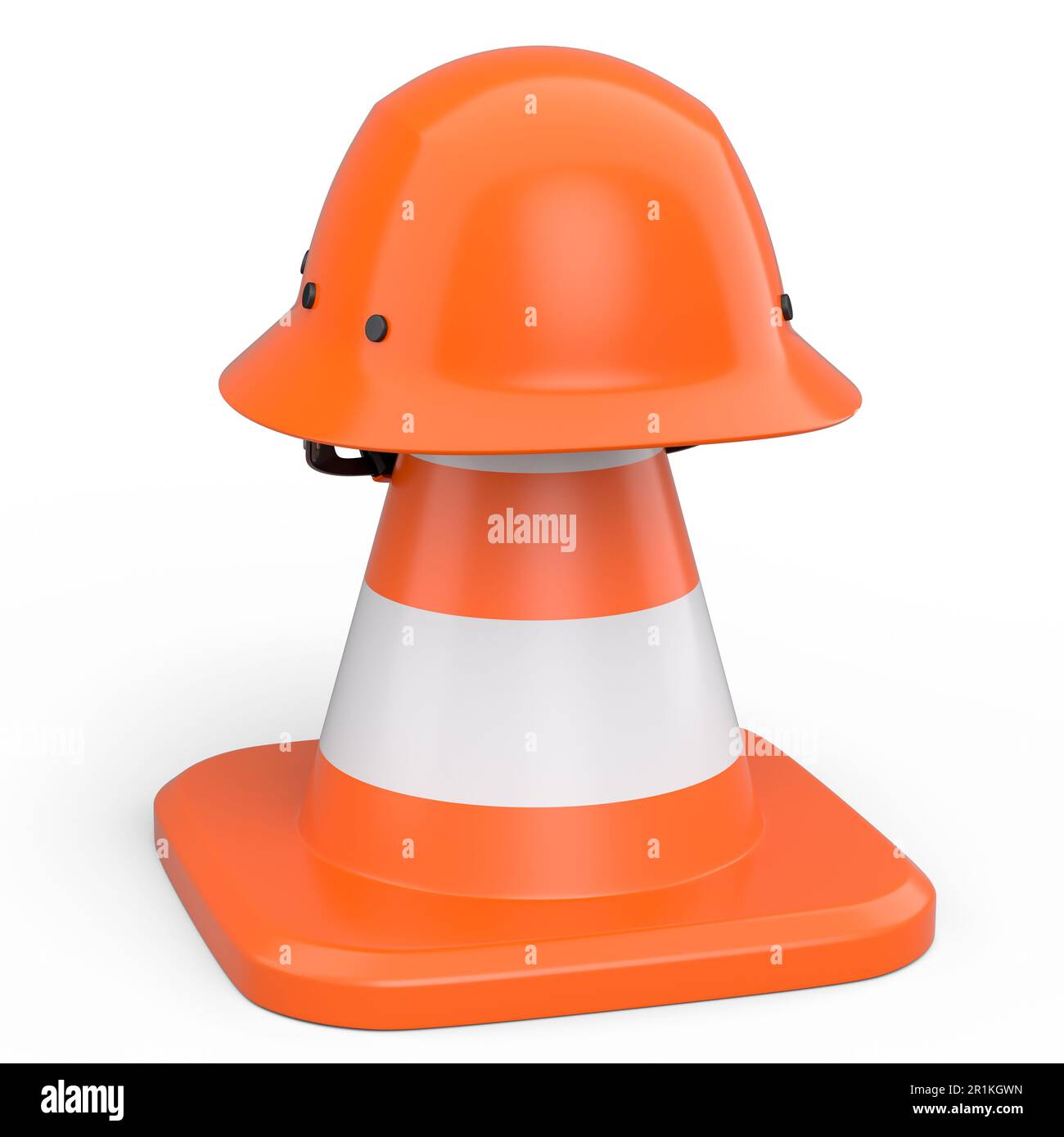 Stack of safety helmets or hard hats and traffic cones for under ...