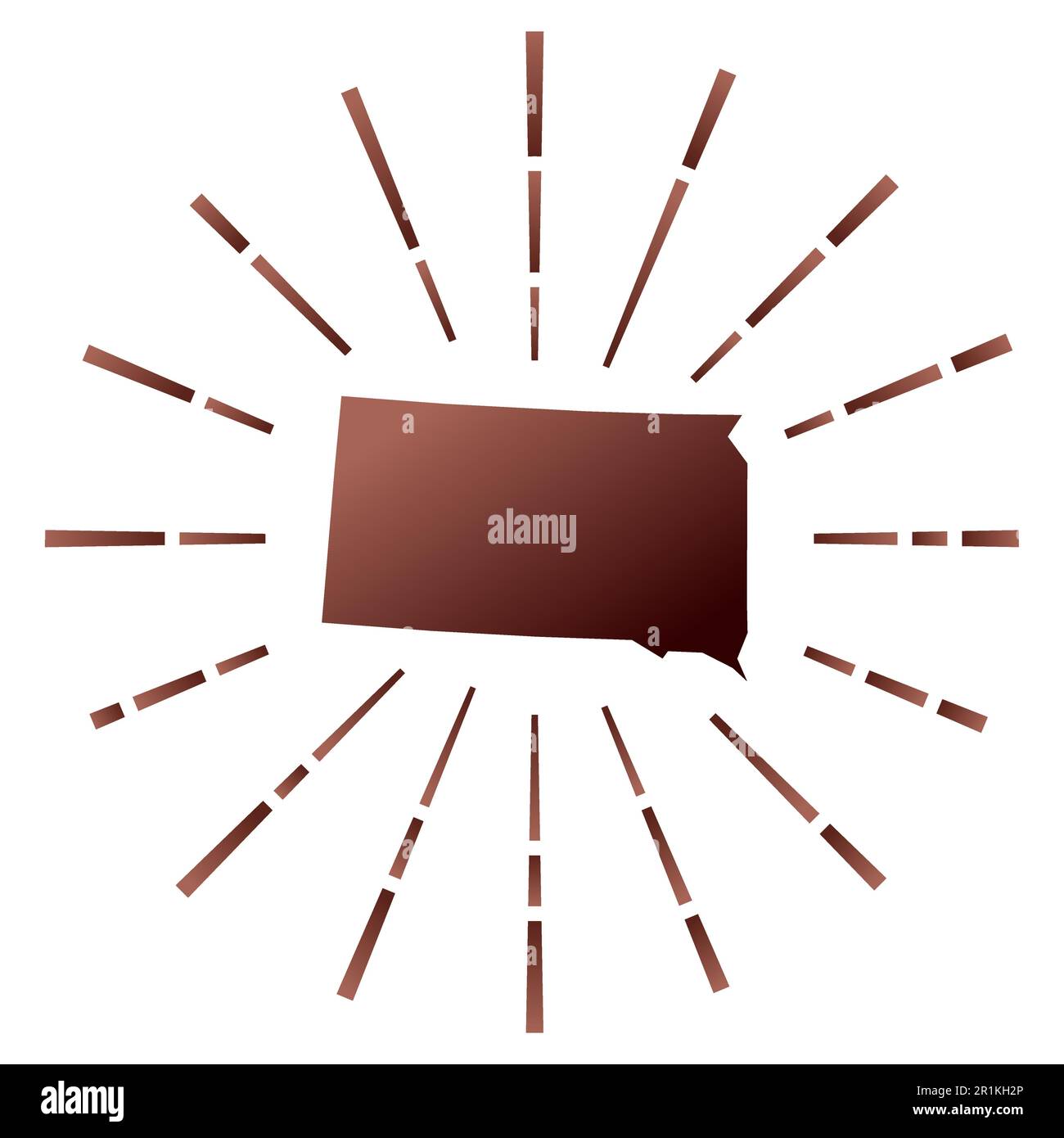 South Dakota gradiented sunburst. Map of the US state with colorful ...