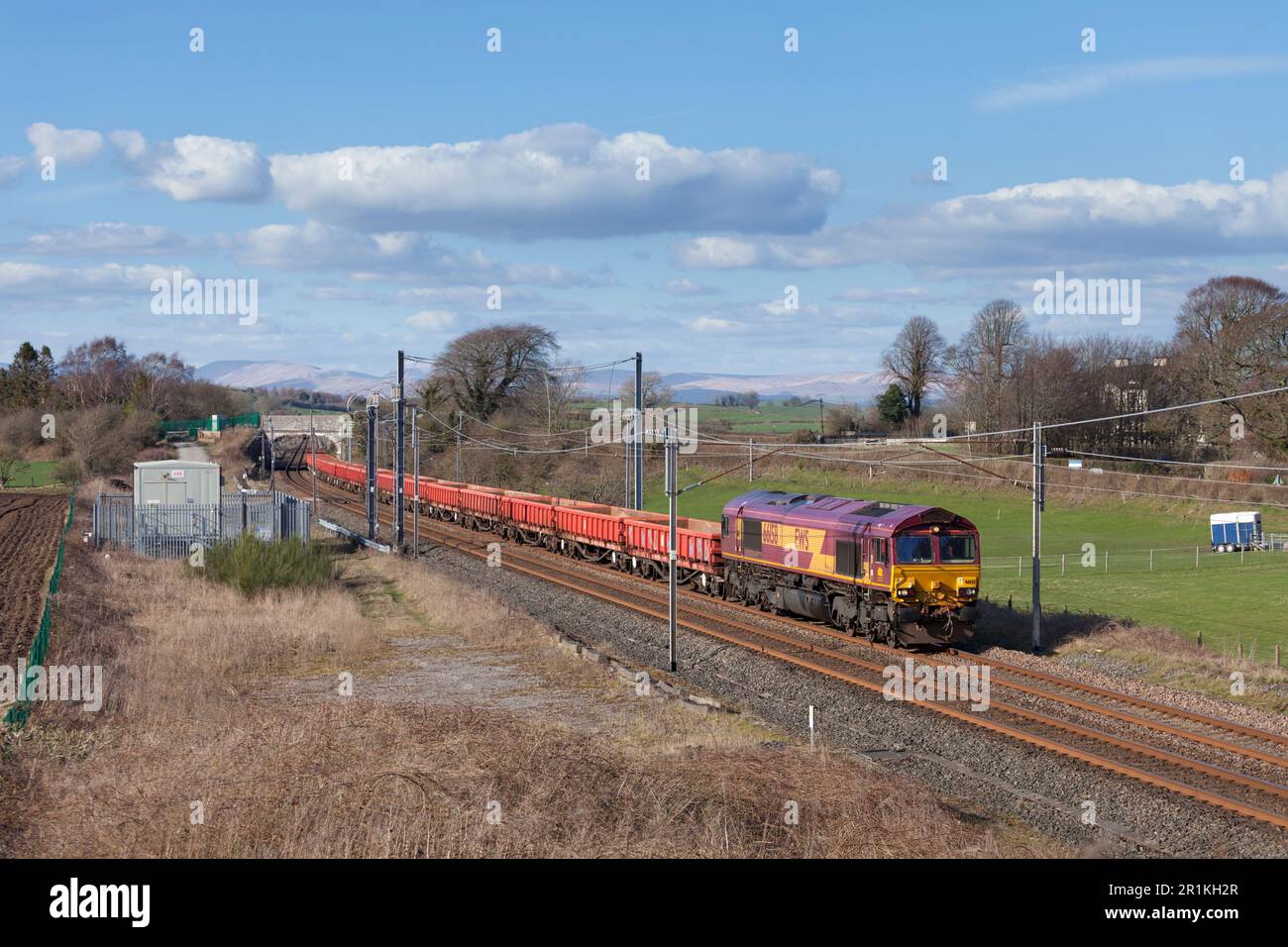 DB Cargo class 66 locomotive on the west coast mainline in Cumbria with ...