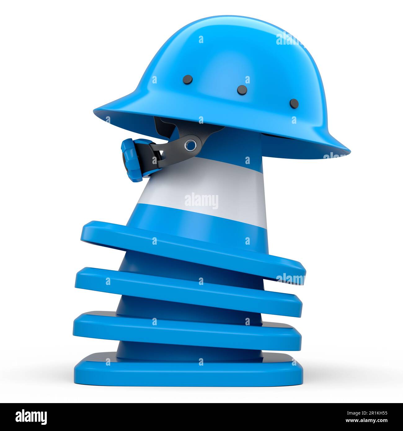 Stack of safety helmets or hard hats and traffic cones for under ...