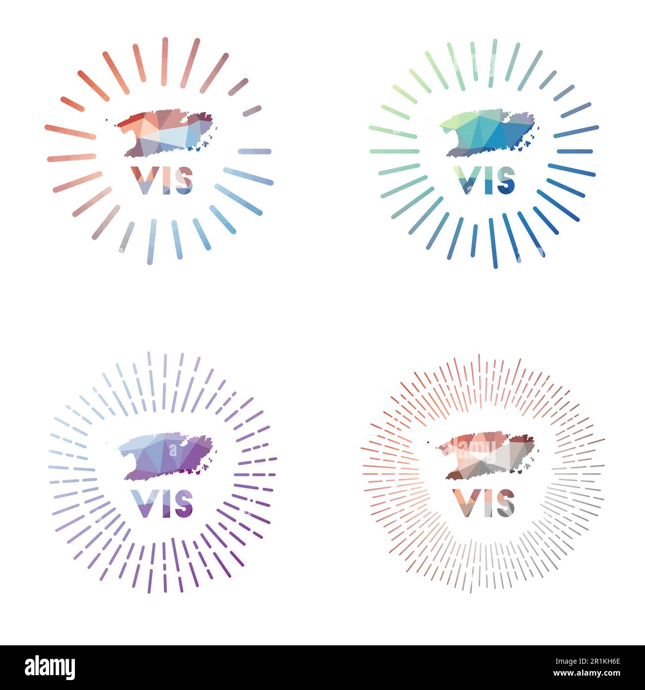 Vis low poly sunburst set. Logo of island in geometric polygonal style ...