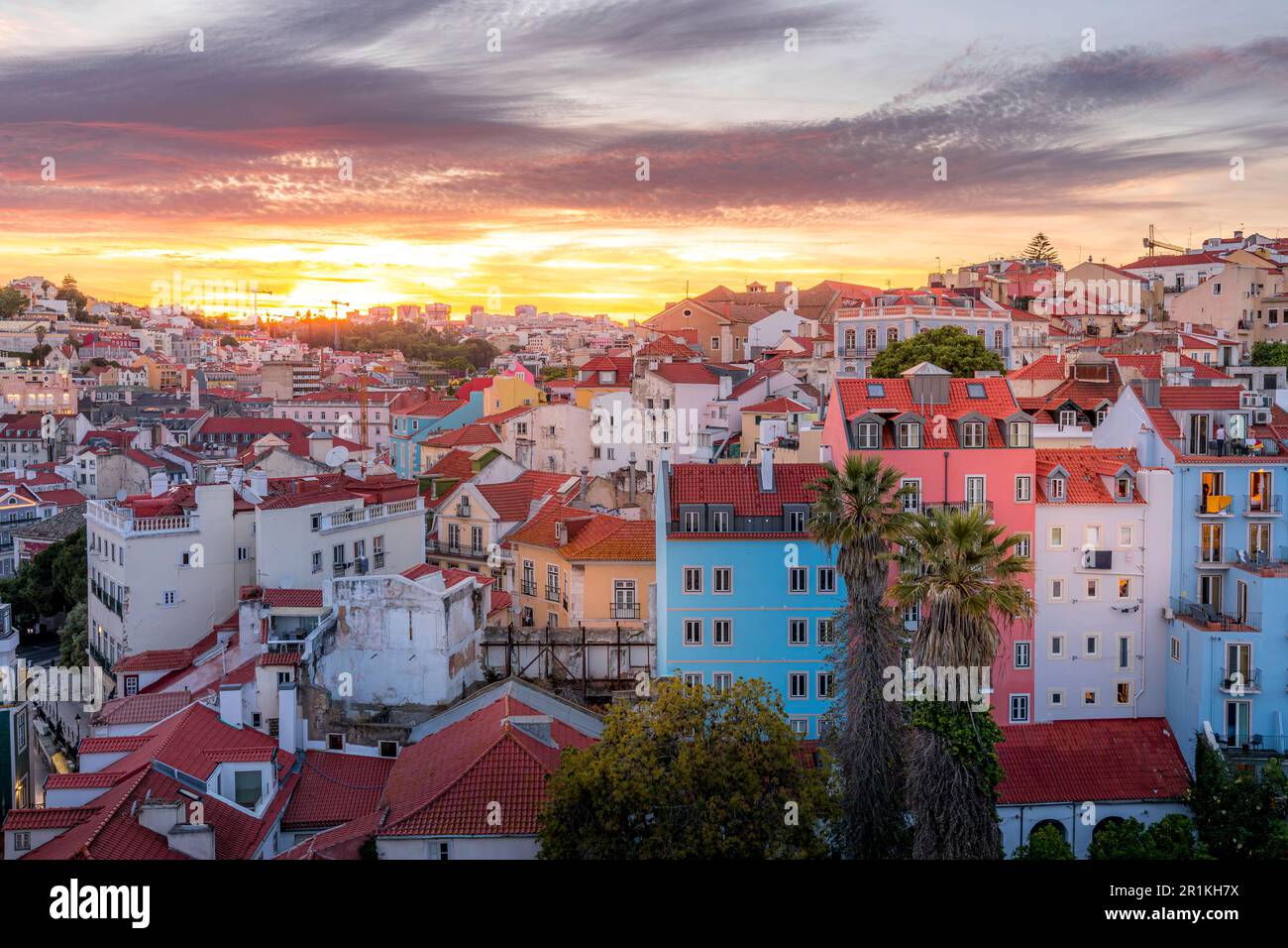 Lisbon, Portugal - April 27, 2023: Aerial view of Lisbonne at sunset ...