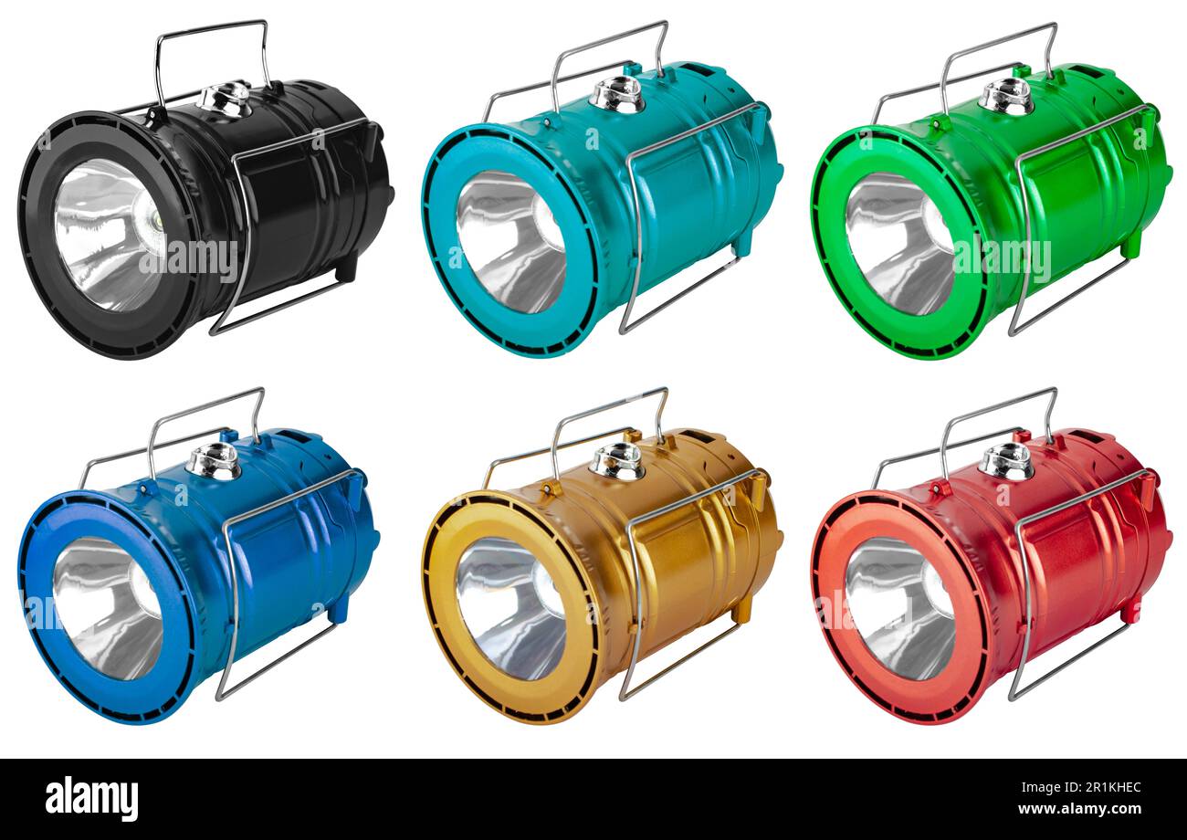 Hand-held LED lantern, for camping, white background Stock Photo - Alamy