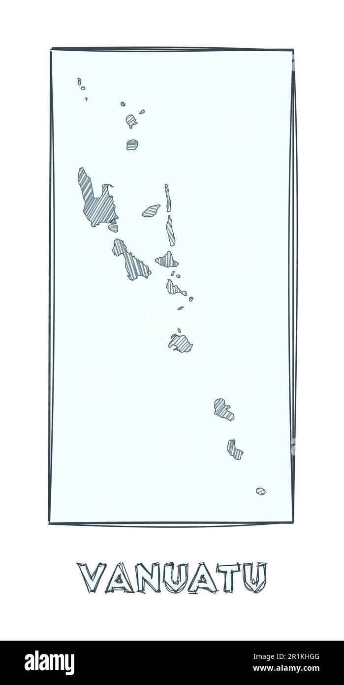 Sketch map of Vanuatu. Grayscale hand-drawn map of the country. Filled ...