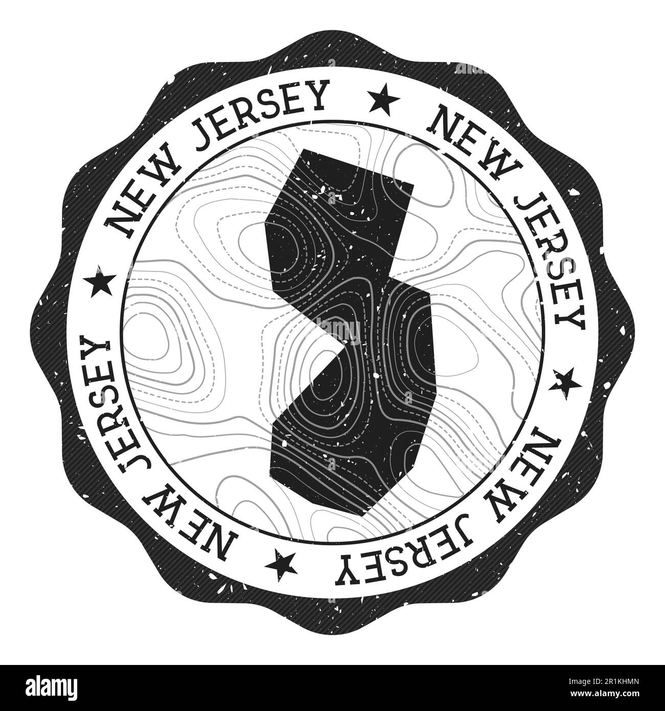 New Jersey outdoor stamp. Round sticker with map of US state with ...
