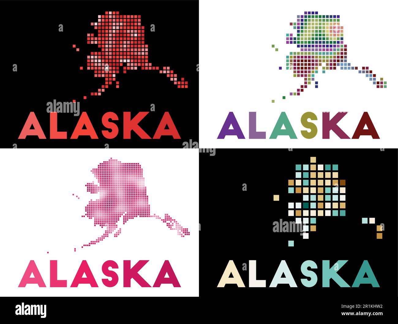Alaska map. Collection of maps of Alaska in dotted style. Borders of ...