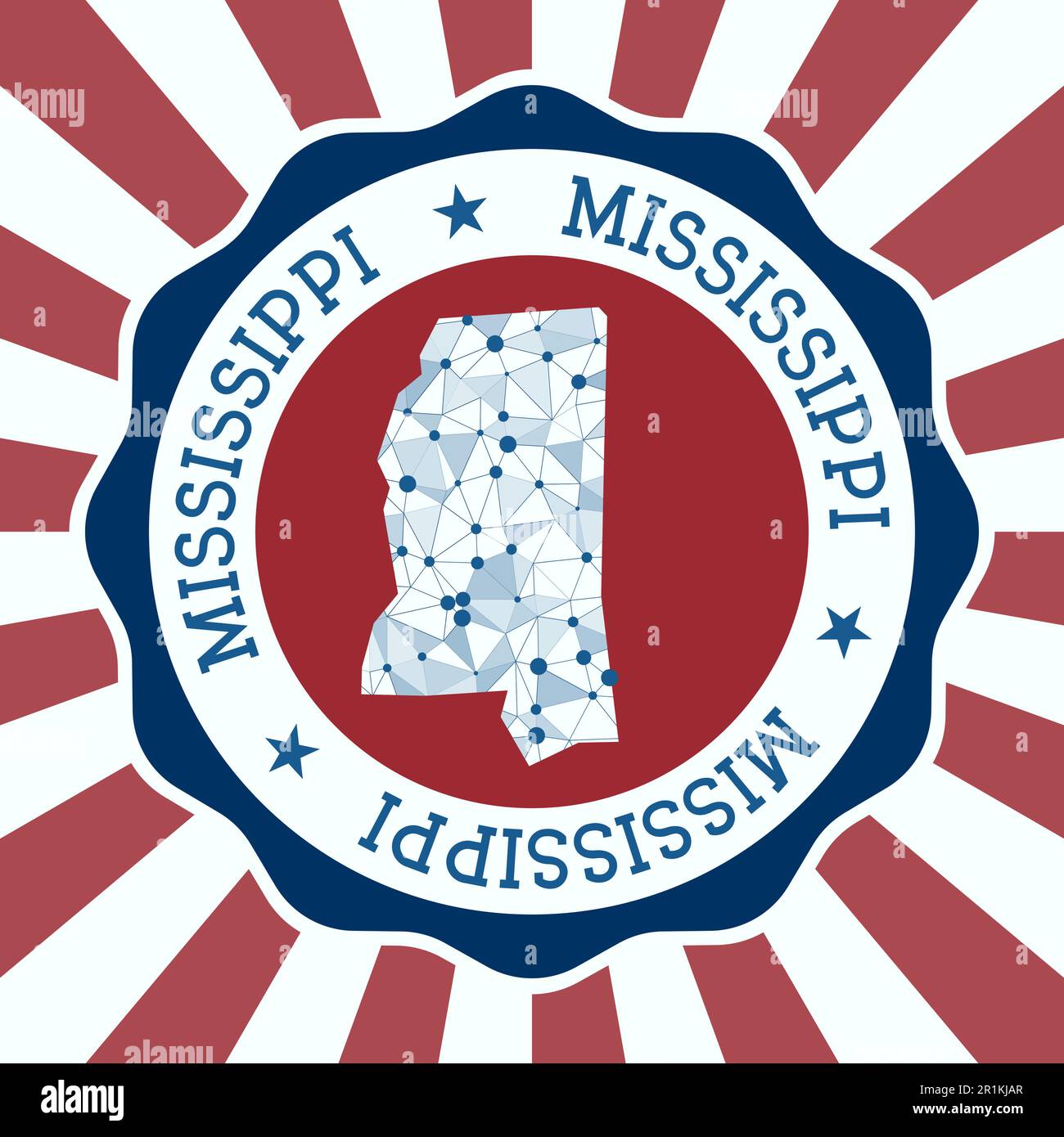 Mississippi Badge. Round logo of US state with triangular mesh map and ...