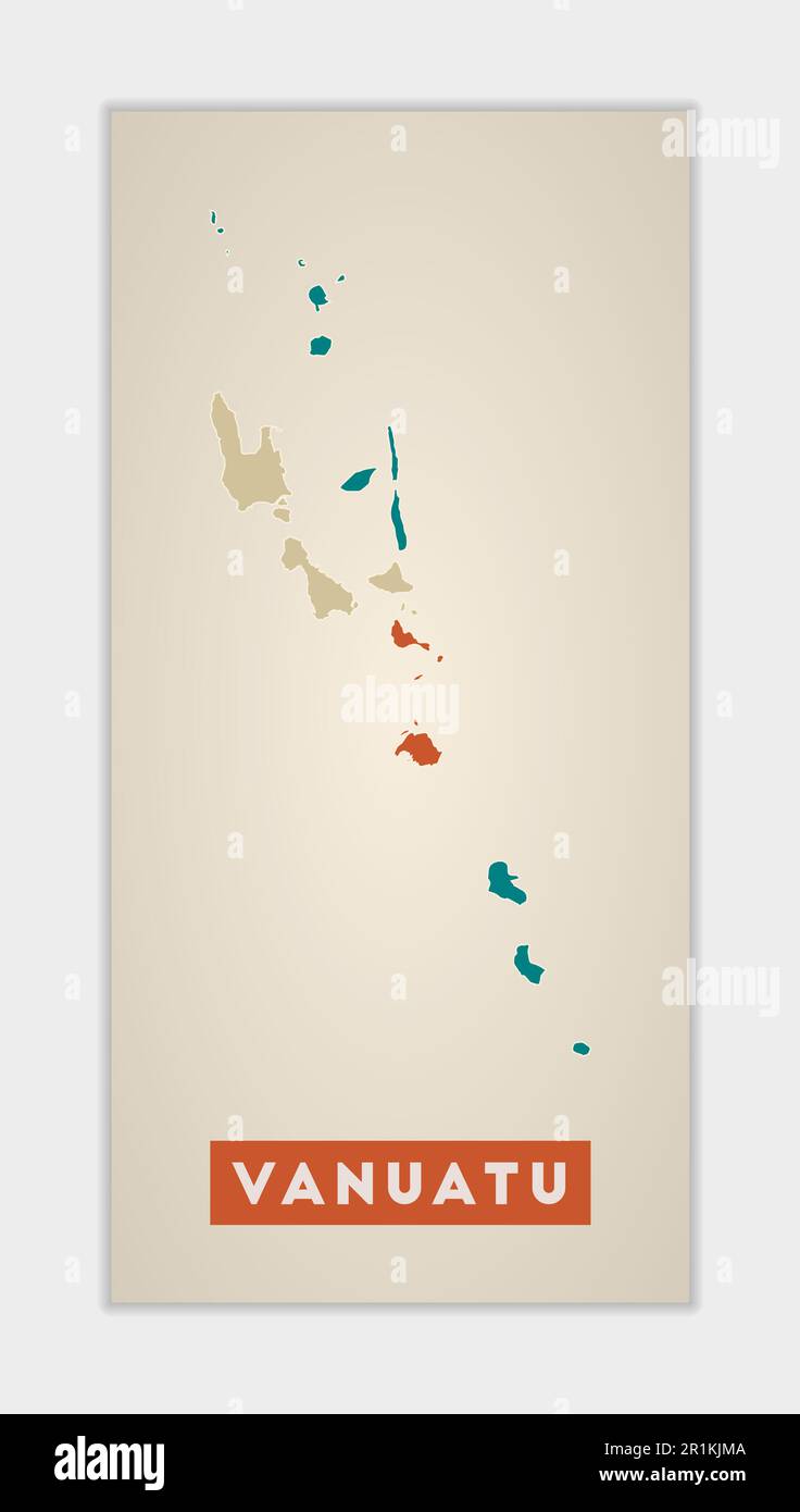 Vanuatu poster. Map of the country with colorful regions. Shape of ...