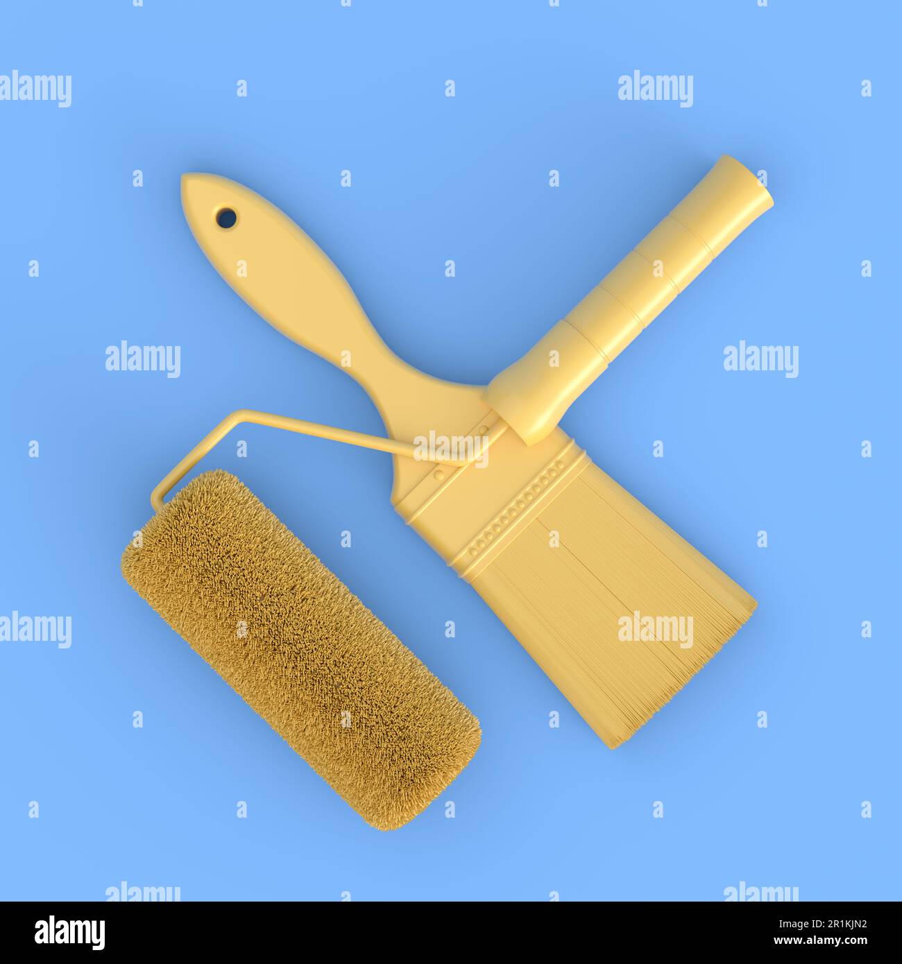 Set of paint rollers and brushes for painting walls on monochrome ...