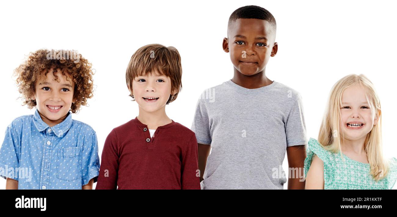 Cool kids. Studio shot of a group of young friends standing together ...