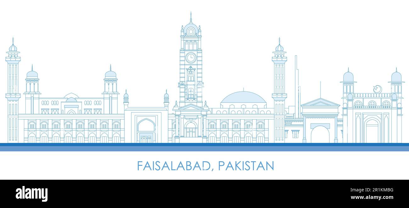 Outline Skyline panorama of city of Faisalabad, Pakistan - vector ...