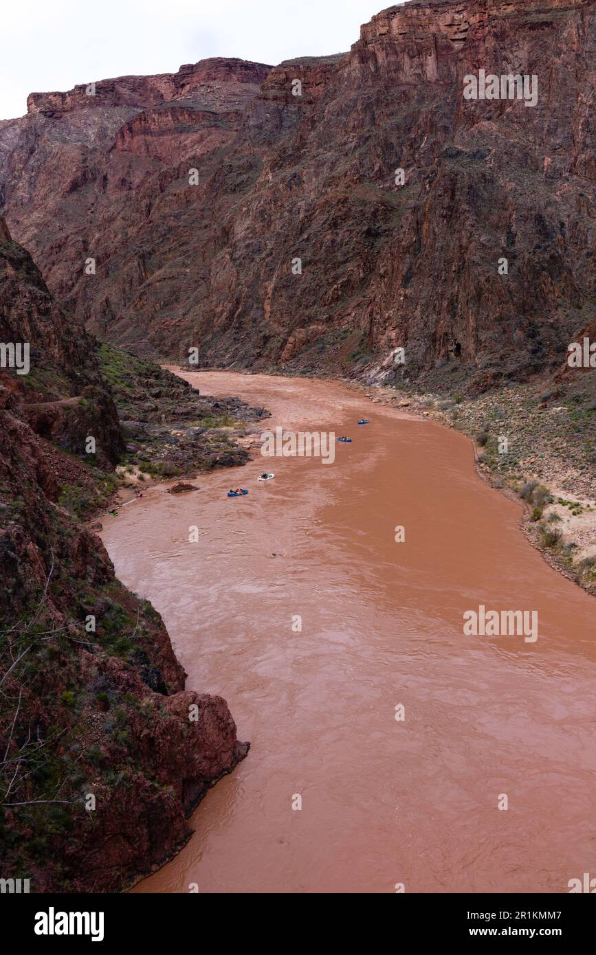 Rafters on the Colorado River take a break near Pipe Creek. Grand ...