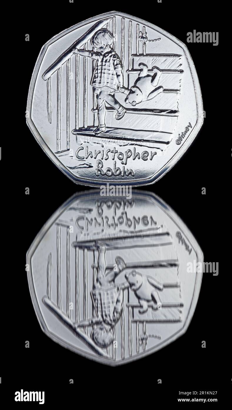 A 50p coin issued in 2020 featuring Christopher Robin from Winnie The ...