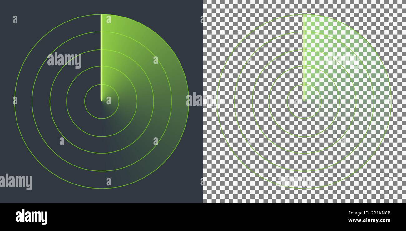 Radar beam, transparent fading trace and concentric circles with ...