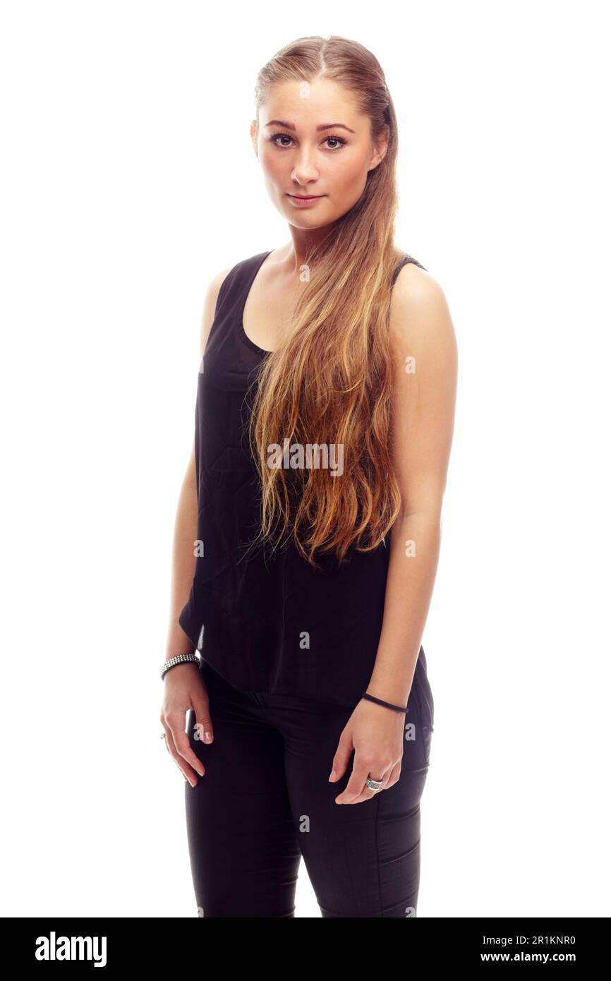 Shes got a positive attitude. Studio shot of an attractive woman posing ...