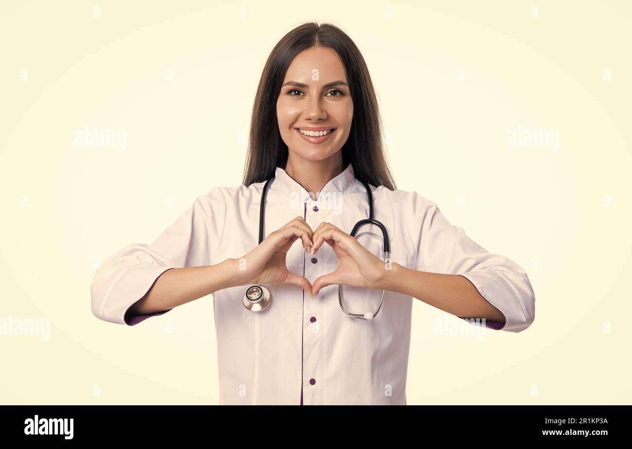 happy cardiologist woman doctor with stethoscope show heart. woman ...