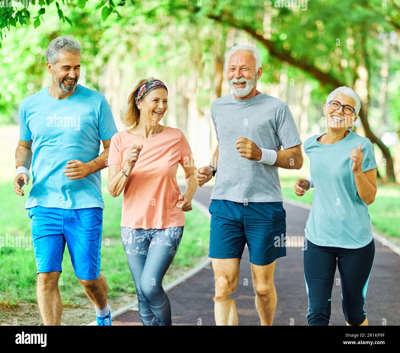 outdoor senior fitness woman man lifestyle active sport exercise ...