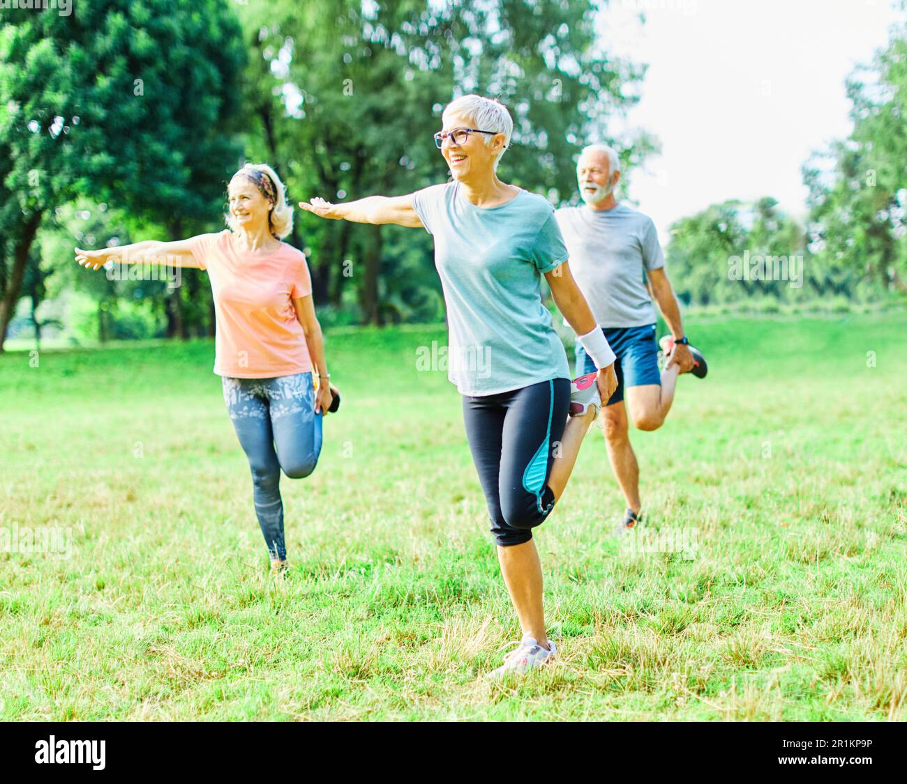 outdoor senior fitness woman man lifestyle active sport exercise ...