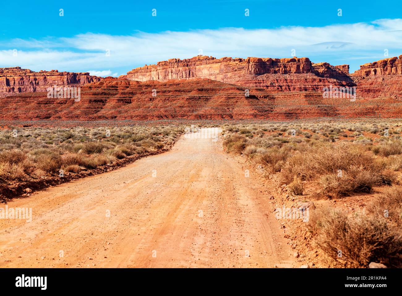 Lonely rural dirt road; Valley of the Gods; Bears Ears National ...