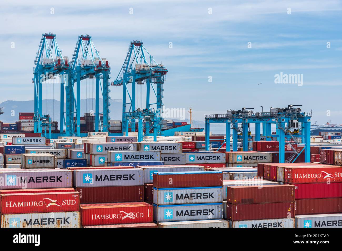Maersk container terminal in the port of Algeciras Stock Photo - Alamy