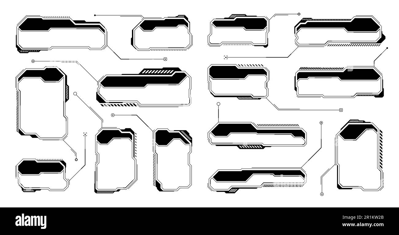 Black futuristic HUD or UI elements. Sci-fi user interface text boxes ...