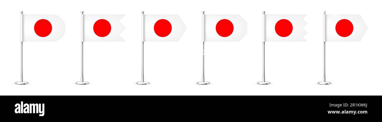Realistic various Japanese table flags on a chrome steel pole. Souvenir ...
