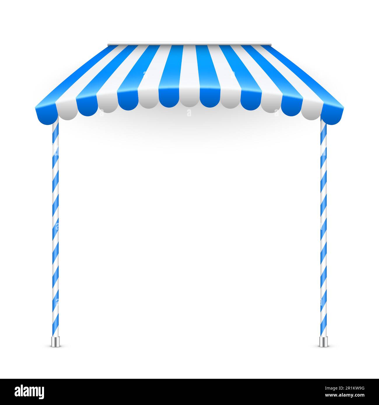 Blue shop sunshade with stand holders. Realistic striped cafe awning ...