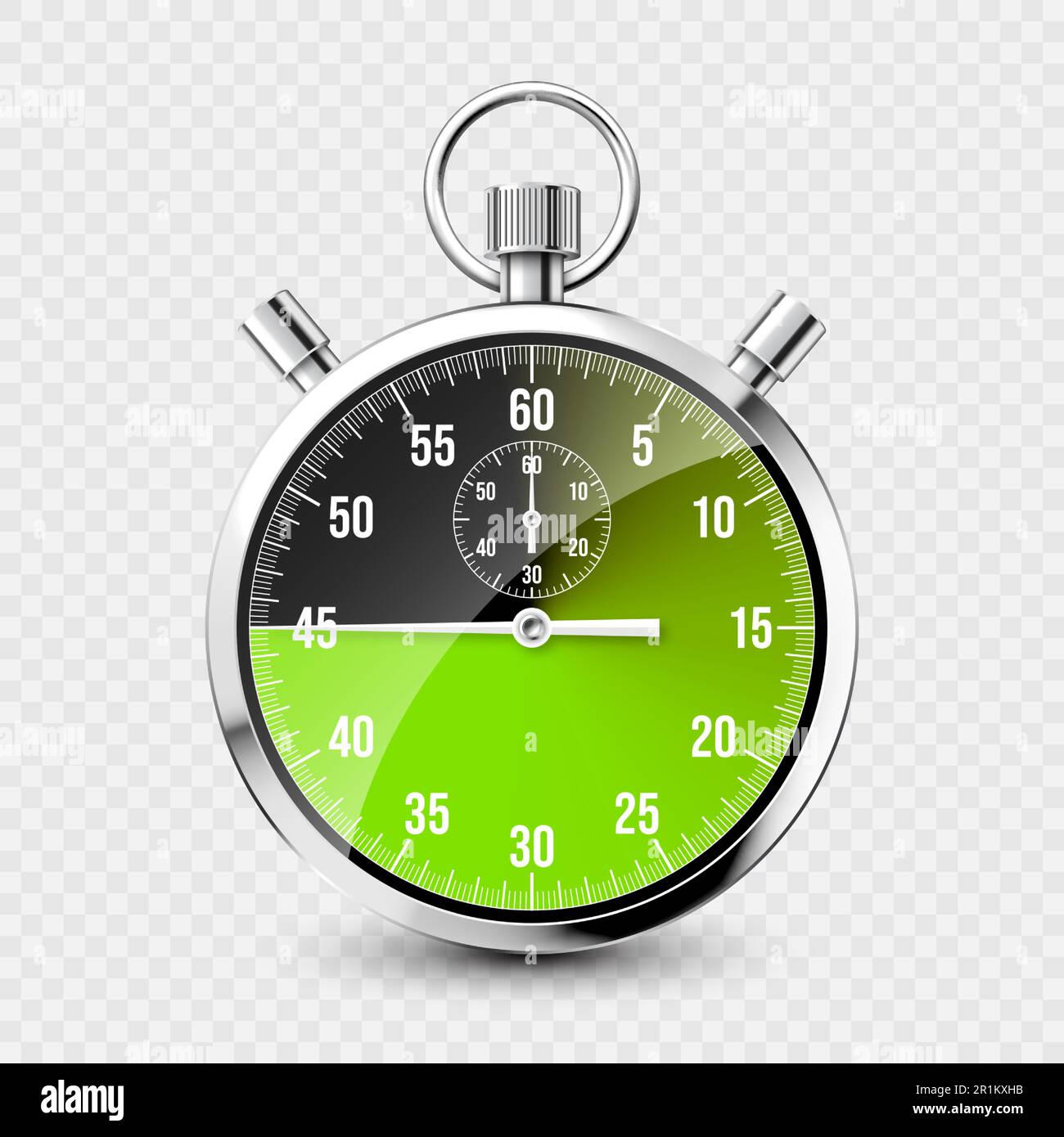 Realistic classic stopwatch. Shiny metal chronometer, time counter with ...